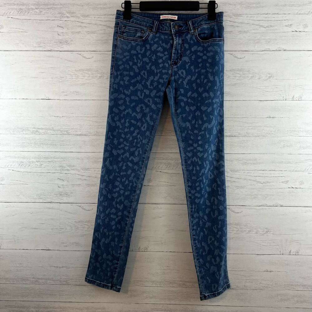 Rebecca Taylor Blue Leopard Print Slim Jeans Size 2 - Gem